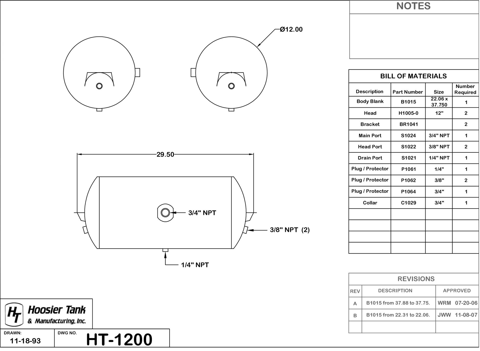 HOO HT1200 | Hoosier Tank Air Tank, 12 in Diameter, 3 Ports, 29-1/2 in ...
