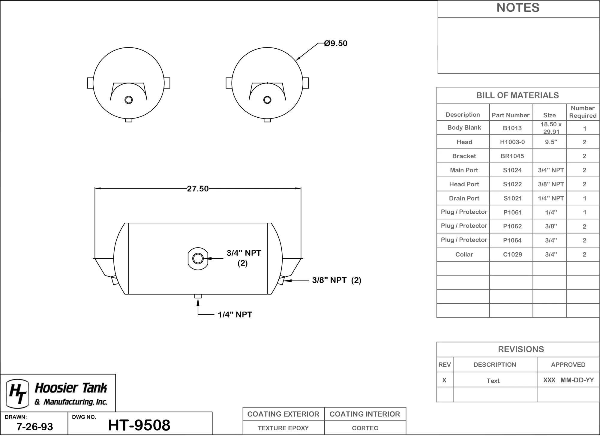 HOO HT9508 | Hoosier Tank Air Tank, 9-1/2 in Diameter, 4 Ports, 27-1/2 ...